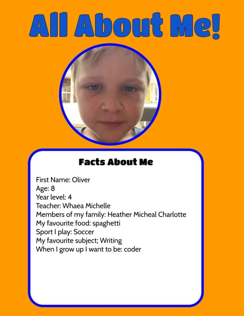 All about me – Ollie @ Mangonui School